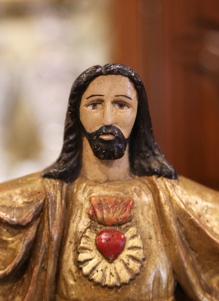 18th Century Spanish Carved Polychrome Gilt Statue of Christ with ...