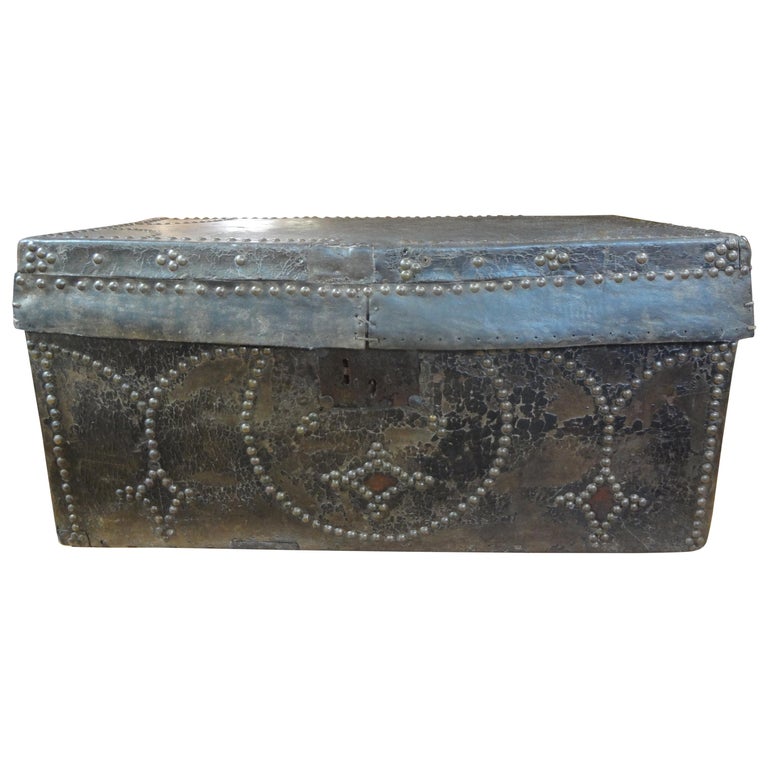18th Century Spanish Colonial Leather Clad Trunk with Brass Nail Head ...
