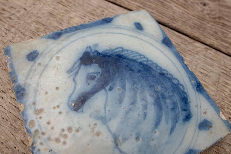 18th Century Spanish Glazed Ceramic Tile from Triana in Blue and White ...