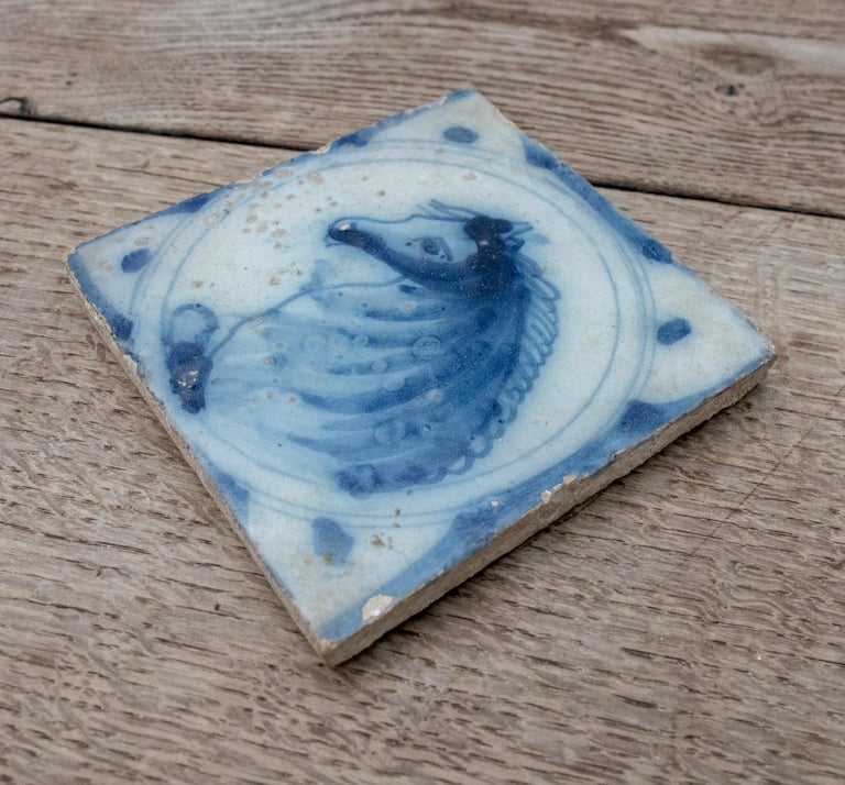 18th Century Spanish Glazed Ceramic Tile from Triana in Blue and White ...
