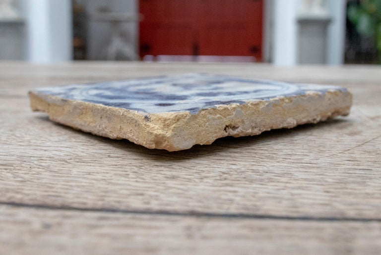 18th Century Spanish Glazed Ceramic Tile from Triana in Blue and White ...