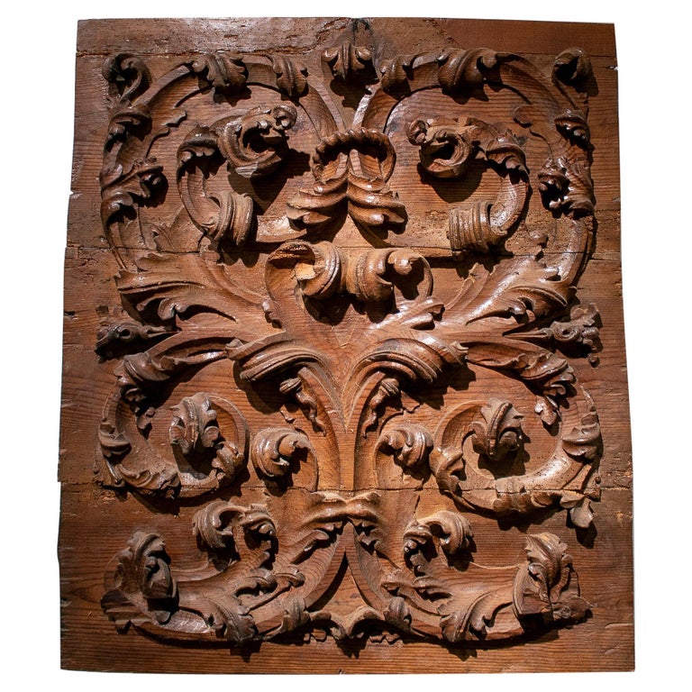 18th Century Spanish Hand Carved Baroque Wooden Bass-Relief Panel w ...