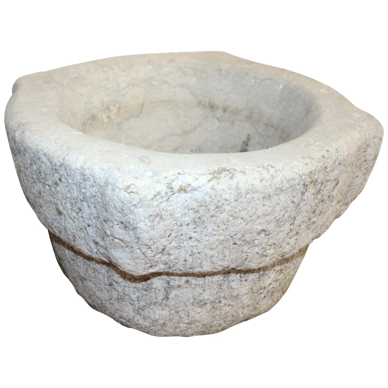 18th Century Spanish Hand Carved Stone Kitchen Mortar and Wooden Pestle ...