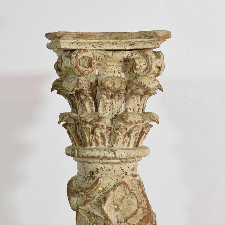 18th Century Spanish Hand Carved Wooden Column at 1stDibs
