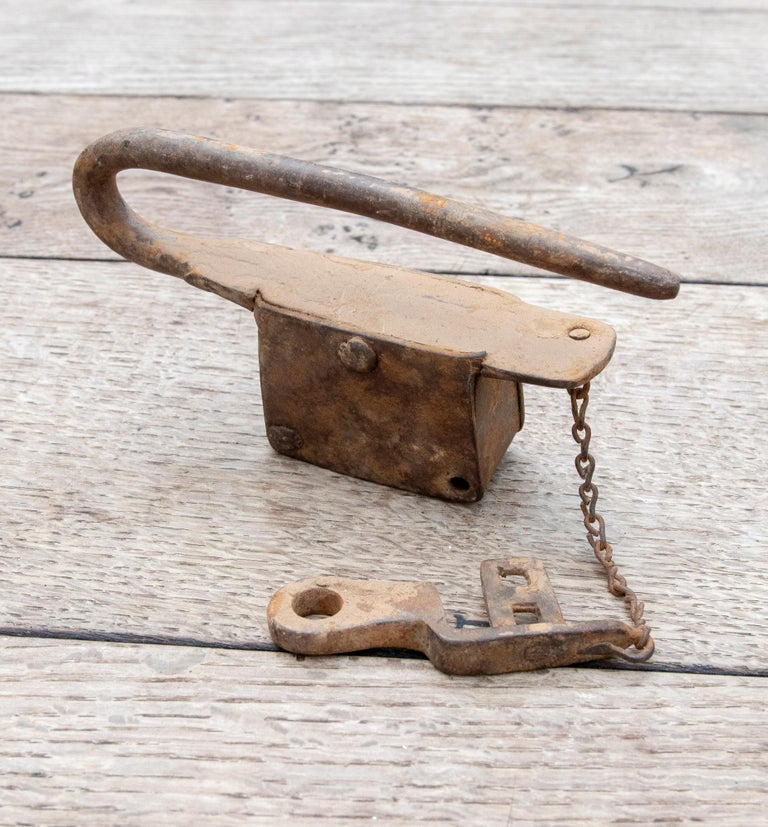 18th Century Spanish Iron Padlock with Original Key For Sale at 1stDibs