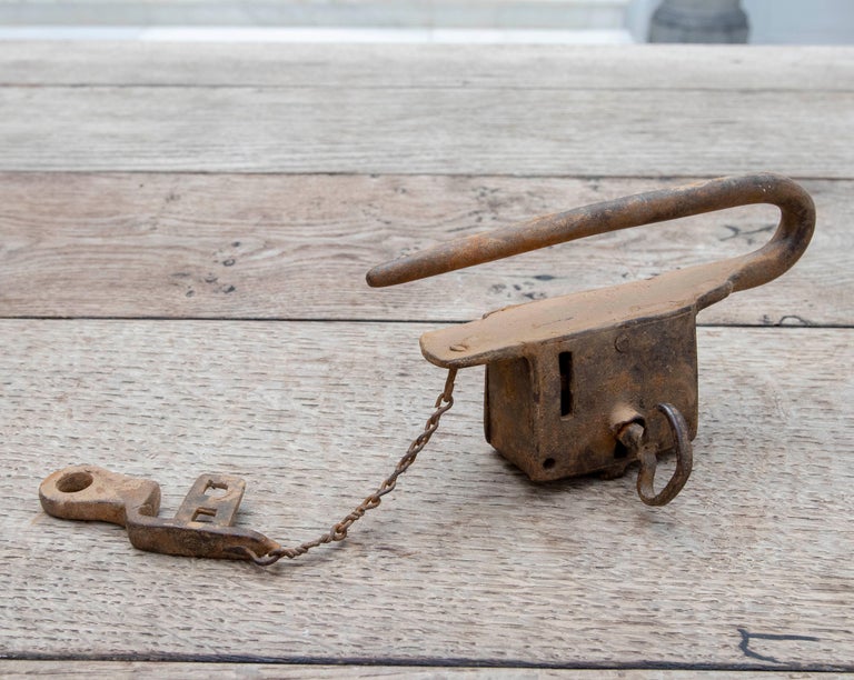 18th Century Spanish Iron Padlock with Original Key For Sale at 1stDibs