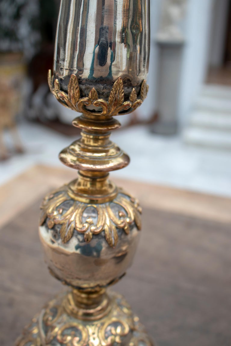 Pair of 18th Century Spanish Fire Gilt Silver and Bronze Pricket Sticks ...