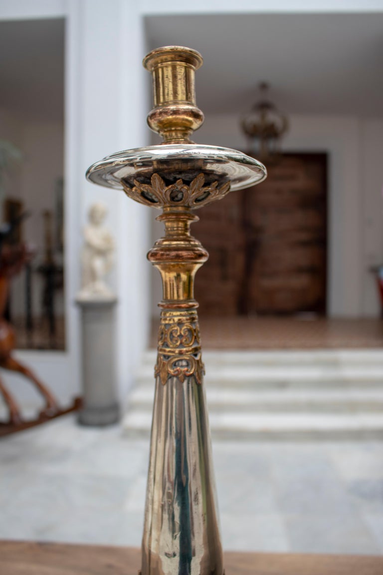 Pair of 18th Century Spanish Fire Gilt Silver and Bronze Pricket Sticks ...