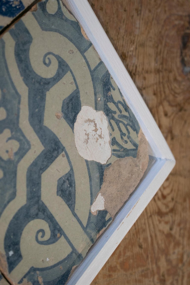 18th Century Spanish Set of 4 Framed Cobalt Blue Glazed Ceramic Tiles ...