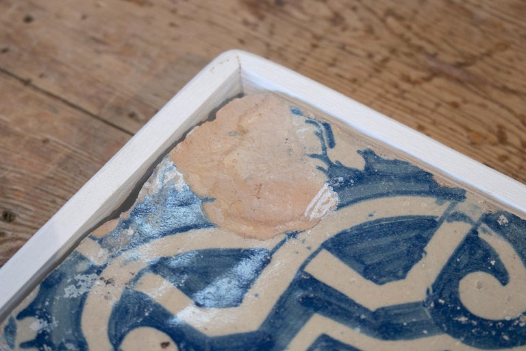 18th Century Spanish Set of 4 Framed Cobalt Blue Glazed Ceramic Tiles ...