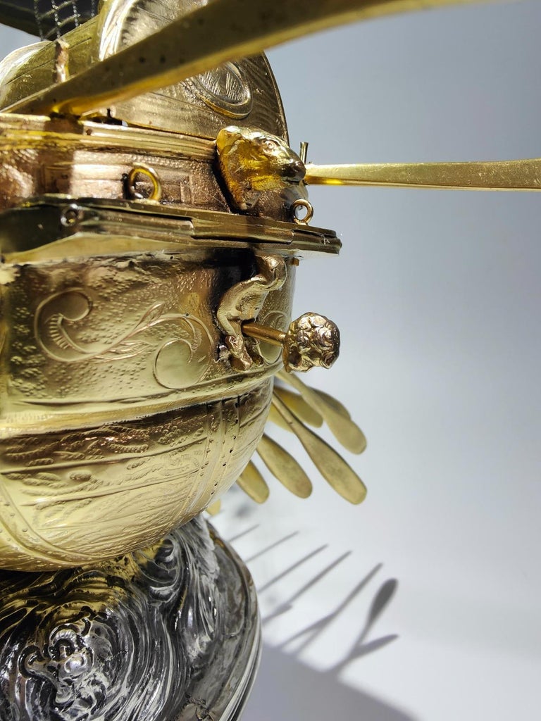 18th Century Spanish Silver Roman Bireme Automaton Ship " Nef " For ...