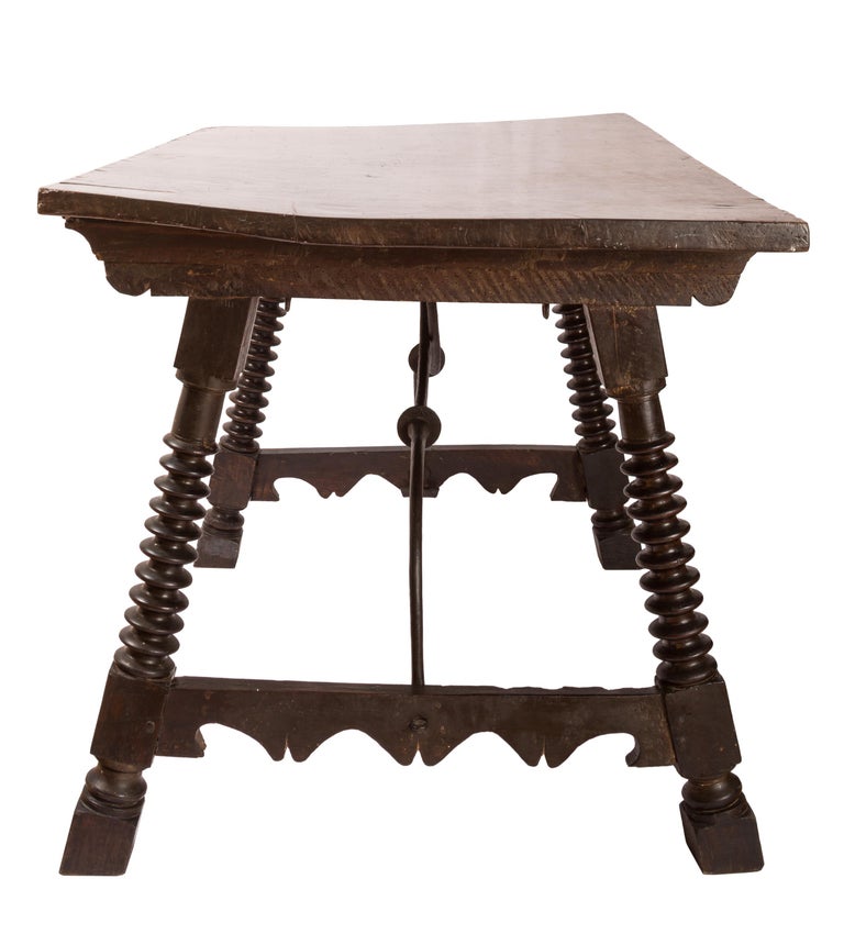 18th C. Spanish Trestle Style Writing Table, Spool Turned Legs and ...