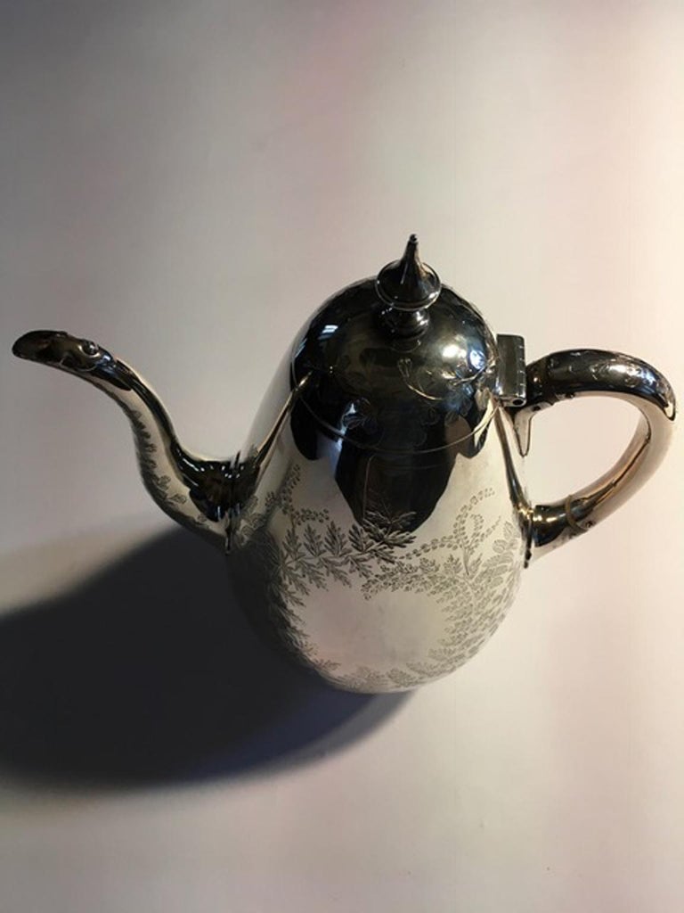 London 18th Century Sterling Silver Natural Ferns Branches Decor Teapot ...
