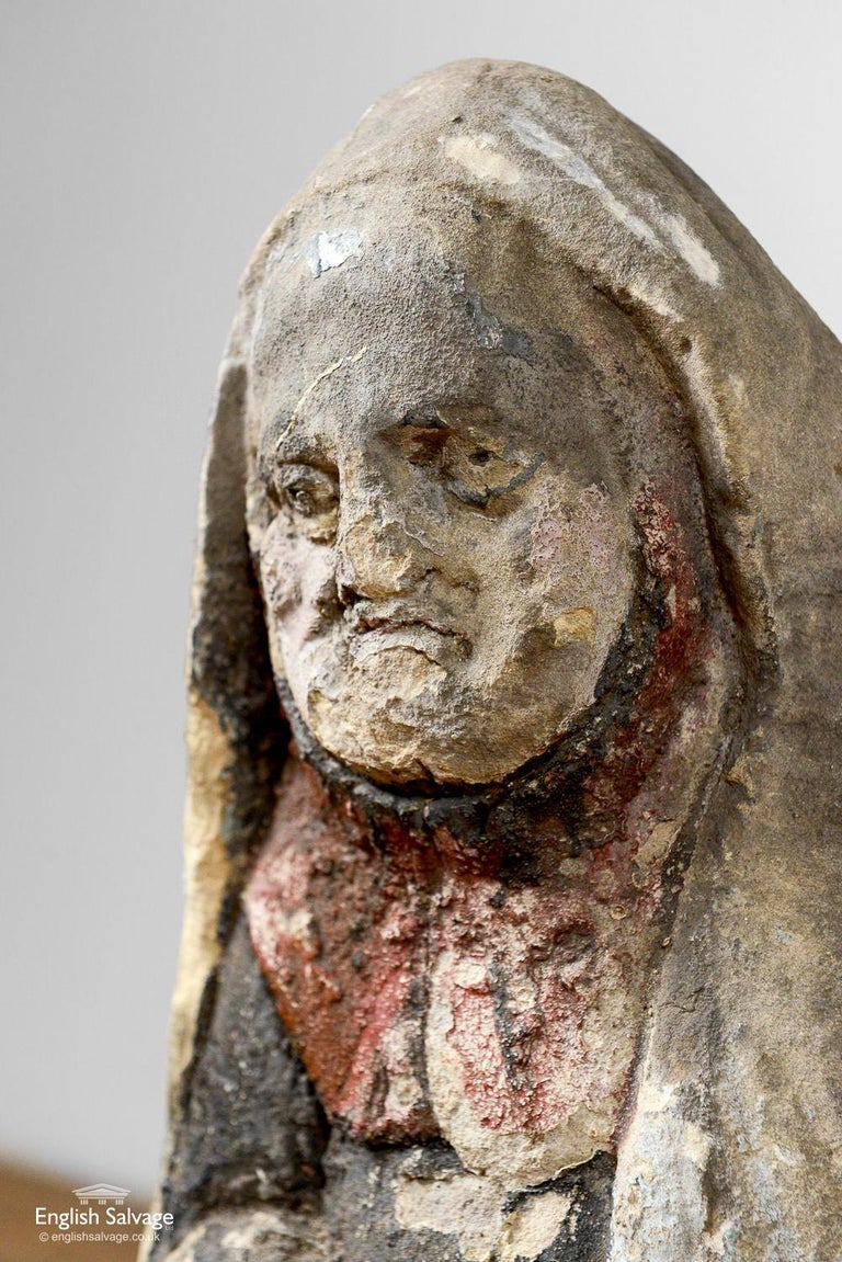 18th Century Stone Lady or Crone with Walking Stick For Sale at 1stDibs