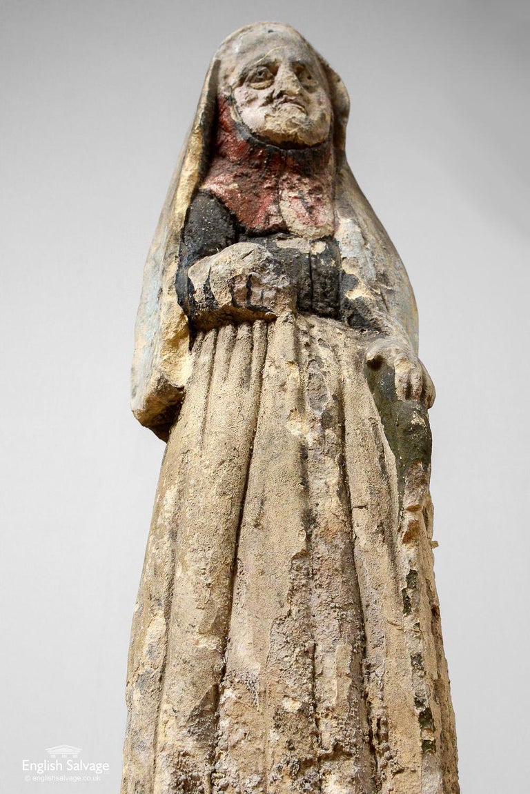 18th Century Stone Lady or Crone with Walking Stick For Sale at 1stDibs