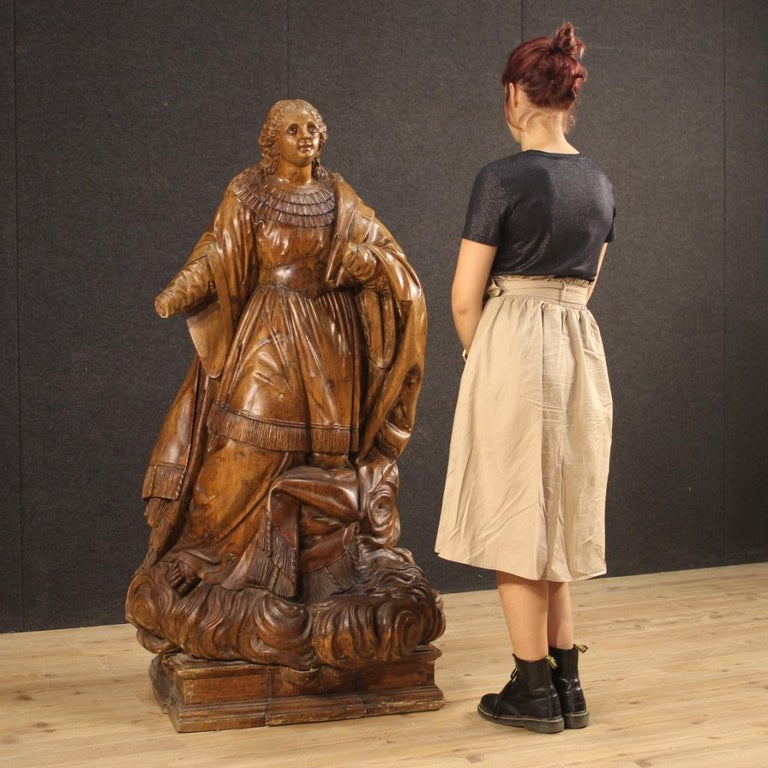 18th Century Stone Pine German Religious Sculpture Saint on a Cloud ...