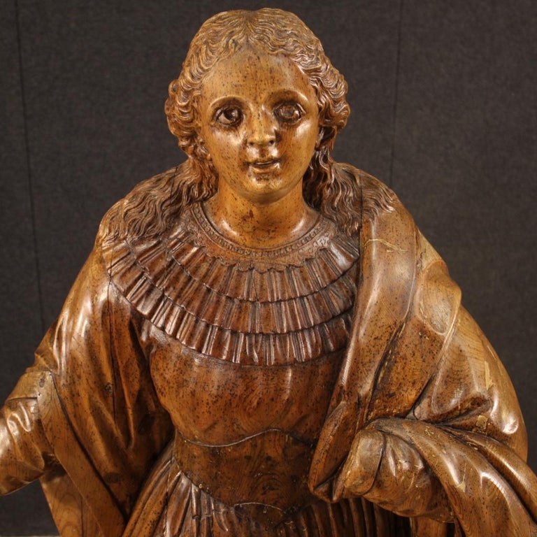18th Century Stone Pine German Religious Sculpture Saint on a Cloud ...