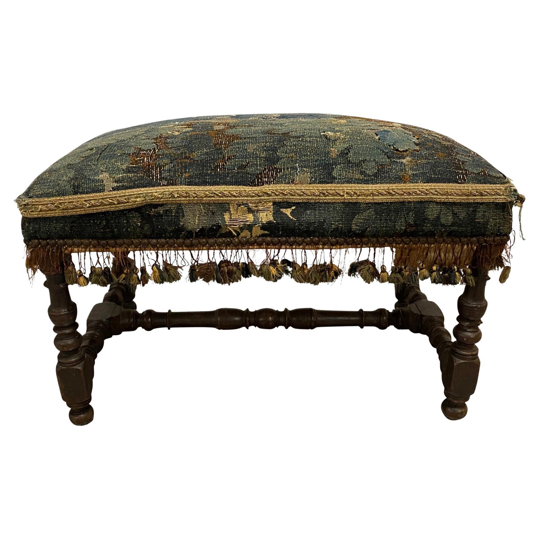 18th Century Stool Covered with Tapestry and Fringe For Sale at 1stDibs