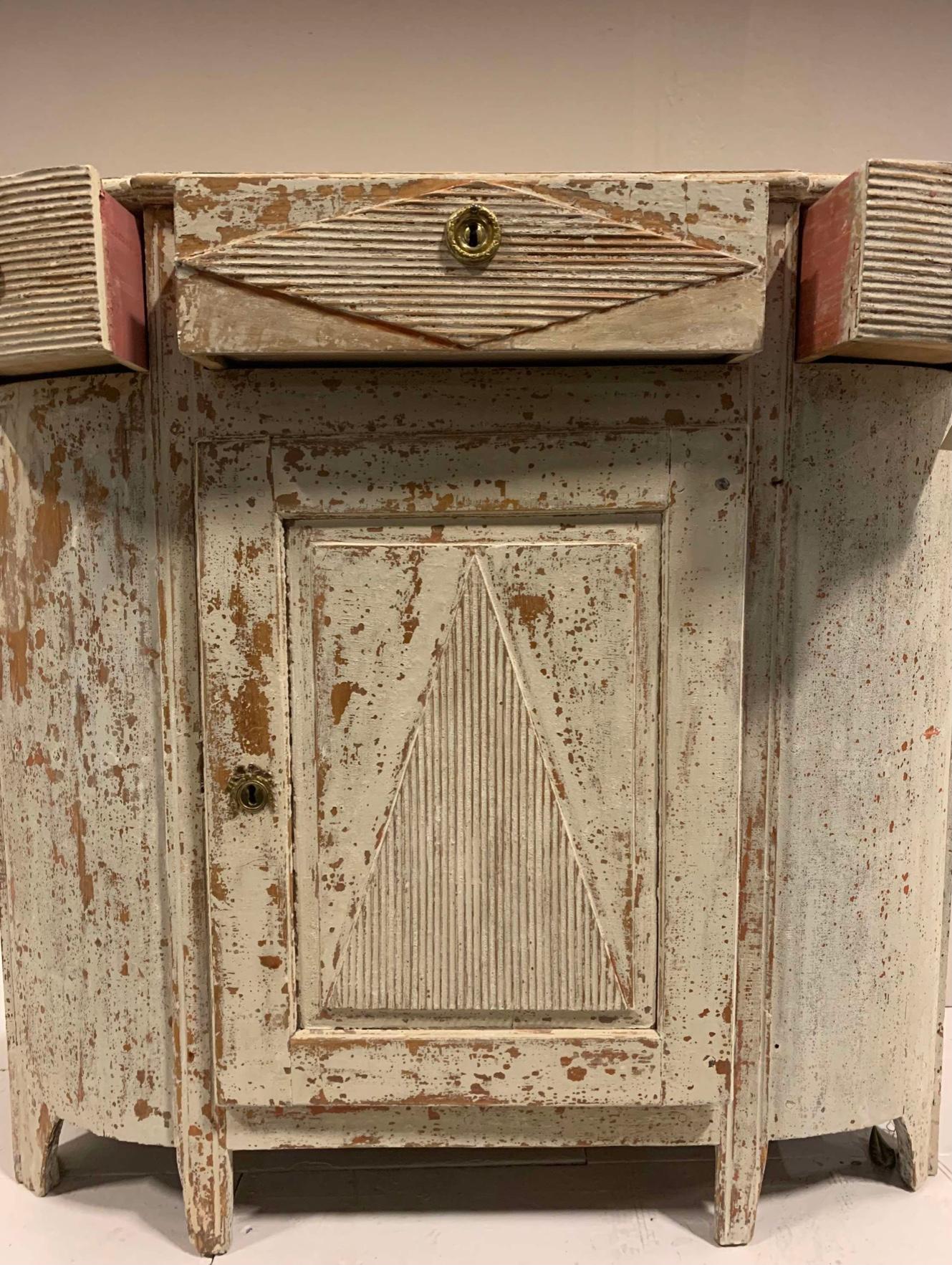 18th century Swedish bow fronted painted buffet with pink interior For ...
