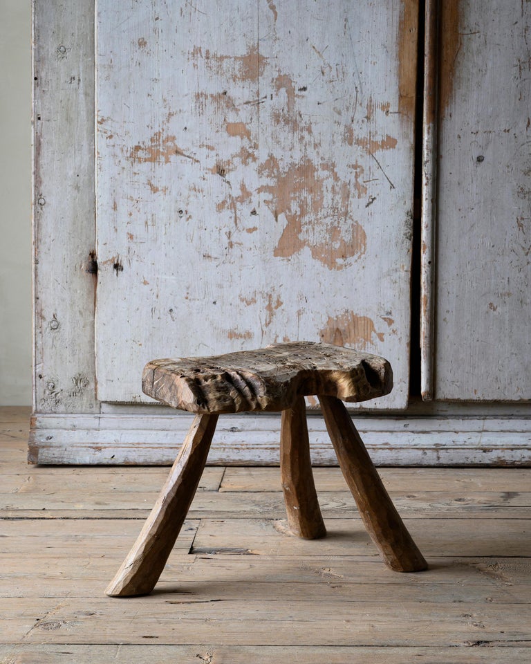 18th Century Swedish Folk Art Stool For Sale at 1stDibs