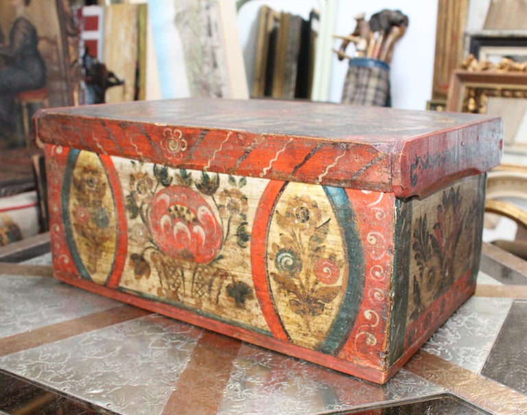 18th Century Swiss Hand Painted Wooden Box with Vegetable Motifs at 1stDibs