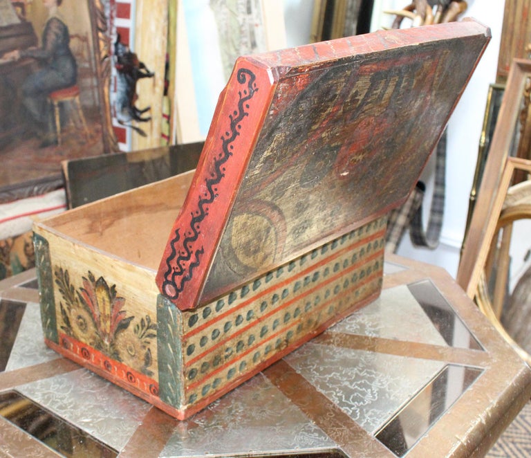 18th Century Swiss Hand Painted Wooden Box with Vegetable Motifs at 1stDibs