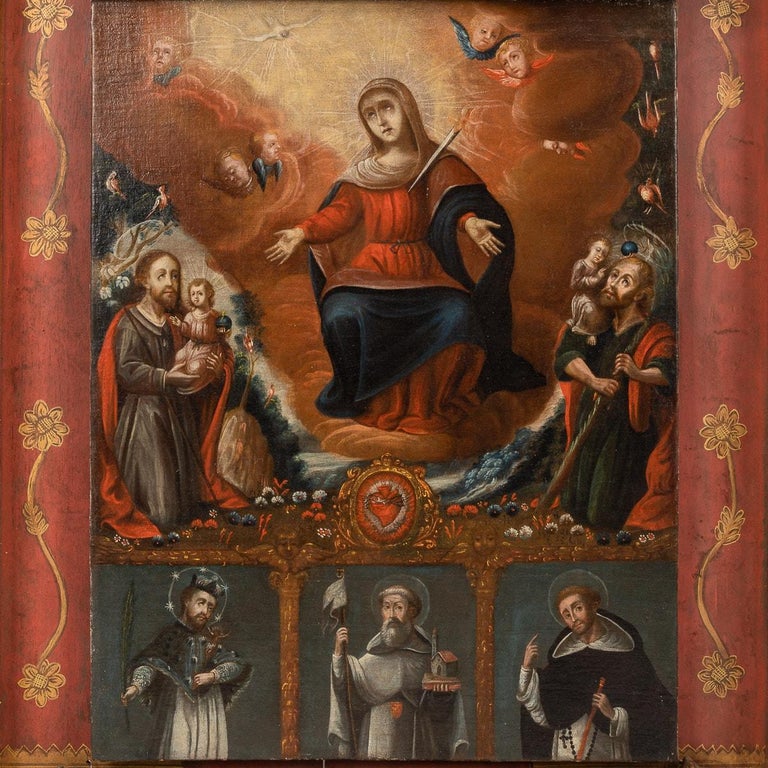 18th Century Travelling Oil On Canvas Painting Of Virgin Mary (Cusco ...