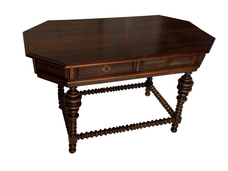 18th Century Two Drawer Spool Leg Side Table, Portugal at 1stDibs