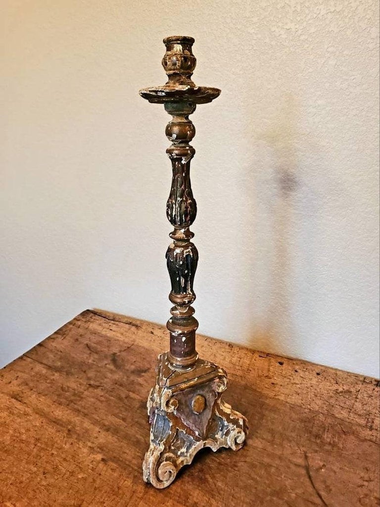 18th Century Venetian Baroque Polychrome Carved Altar Candlestick at ...