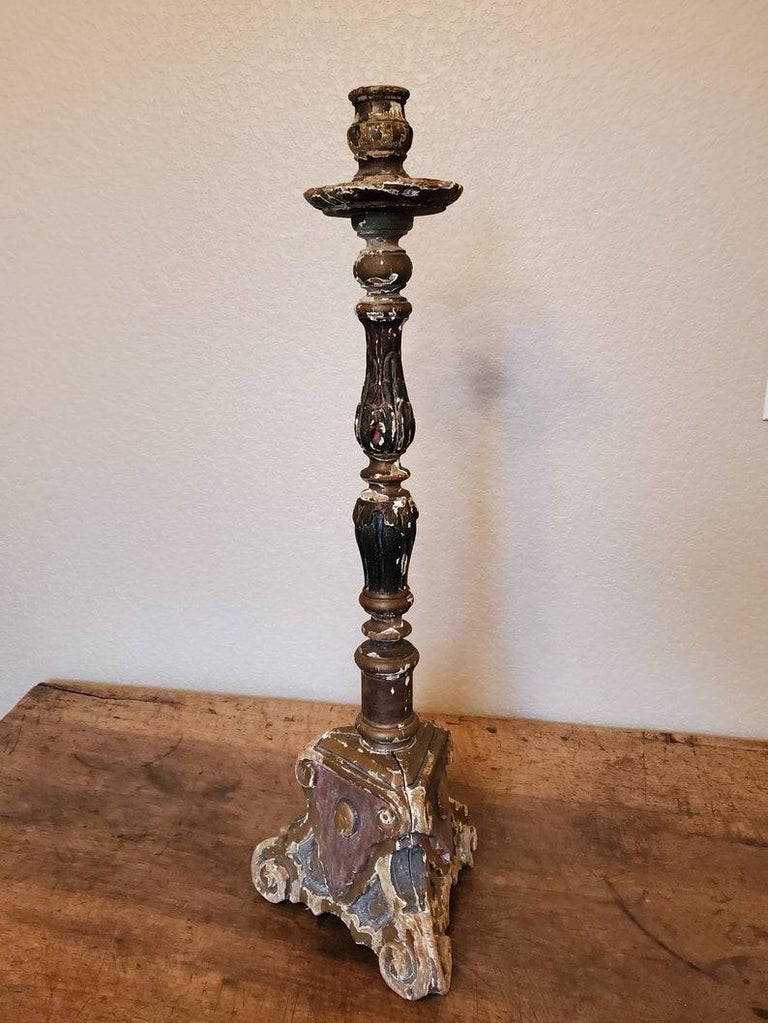 18th Century Venetian Baroque Polychrome Carved Altar Candlestick at ...