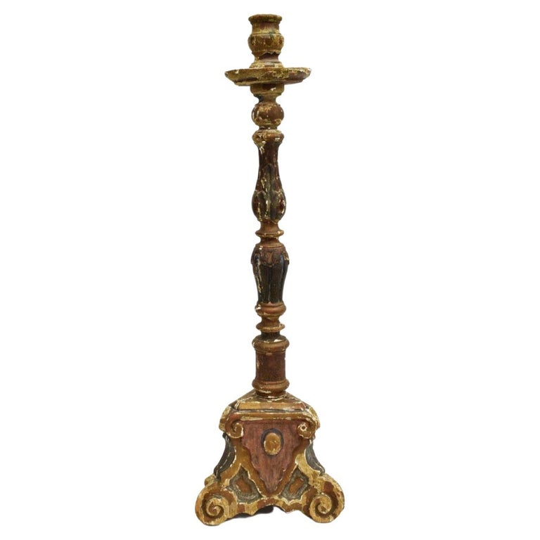 18th Century Venetian Baroque Polychrome Carved Altar Candlestick at ...