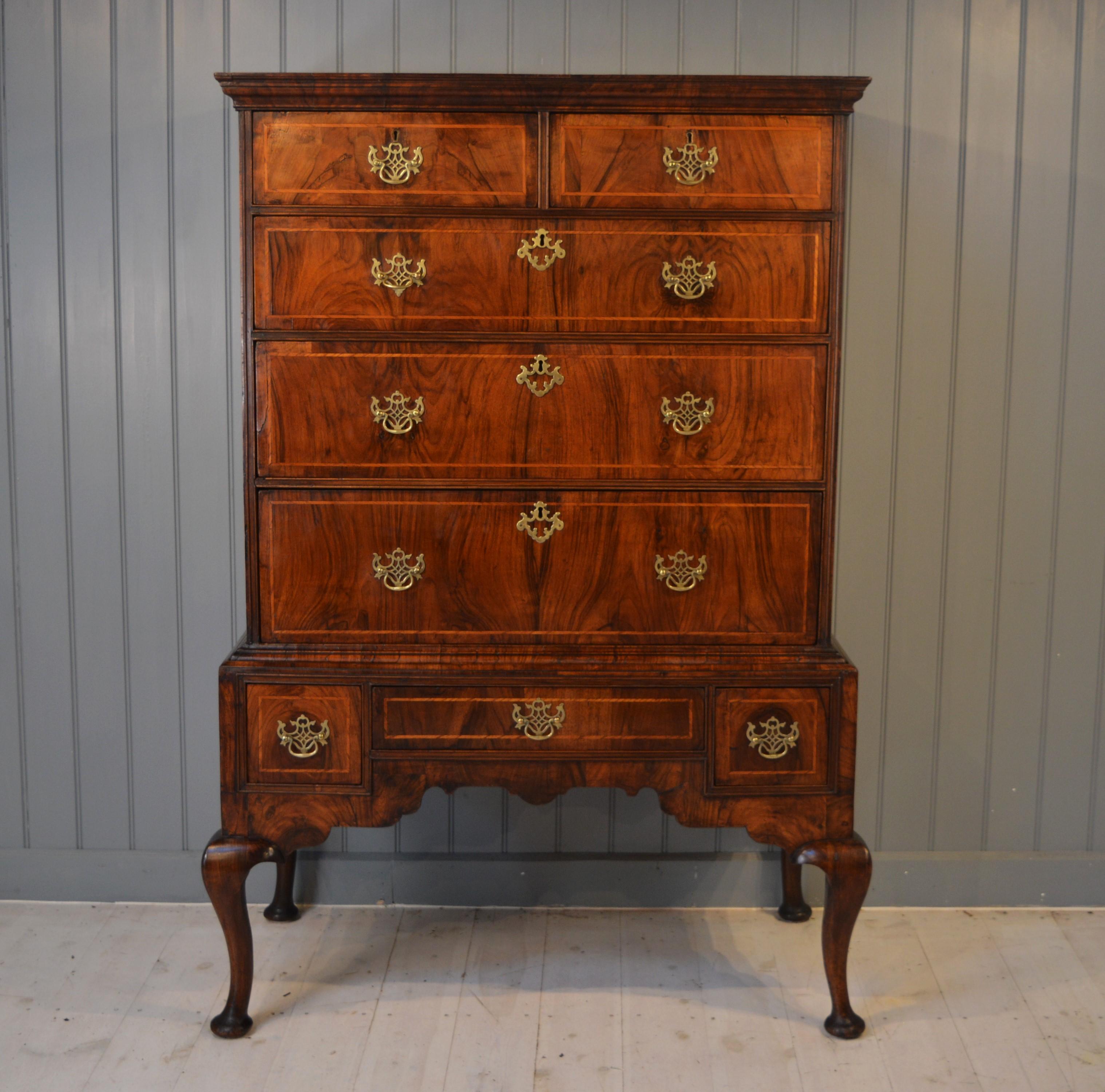 18th Century Walnut Chest on Stand with Figured Walnut Veneer at 1stDibs