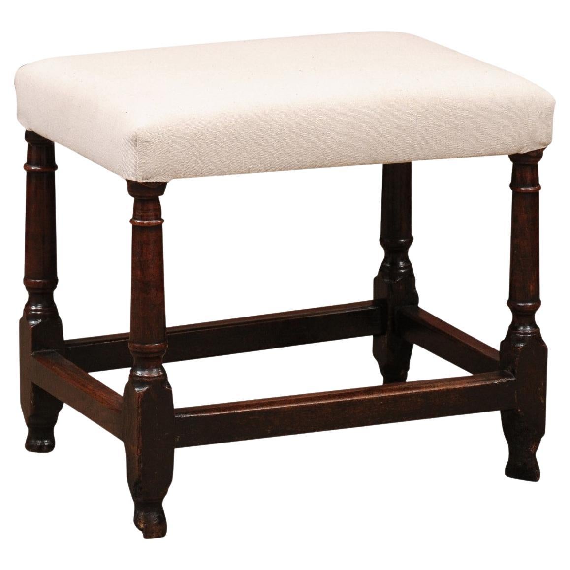 French 18th Century Upholstered Walnut Bench with Turned Legs For Sale ...