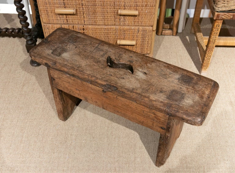 18th Century Wooden Bench with Seat Decorated For Sale at 1stDibs