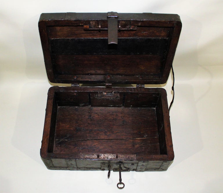 18th Century Wrought Iron and Wood Strong Box at 1stDibs