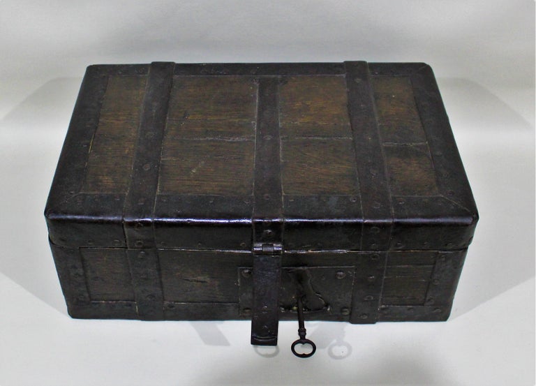 18th Century Wrought Iron and Wood Strong Box at 1stDibs