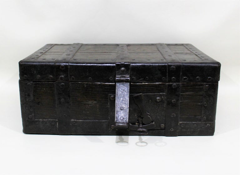 18th Century Wrought Iron and Wood Strong Box at 1stDibs