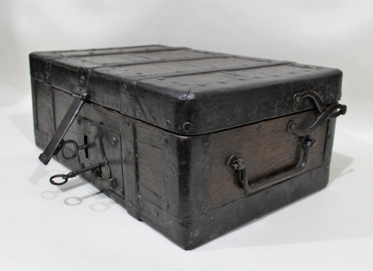 18th Century Wrought Iron and Wood Strong Box at 1stDibs