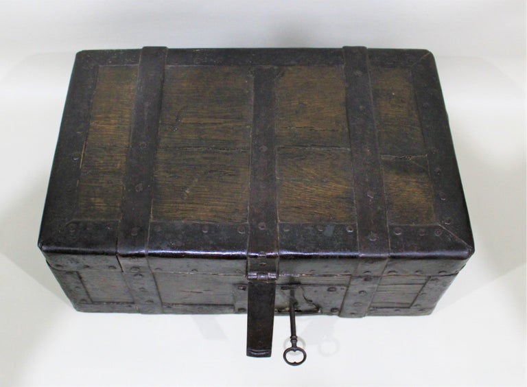 18th Century Wrought Iron and Wood Strong Box at 1stDibs