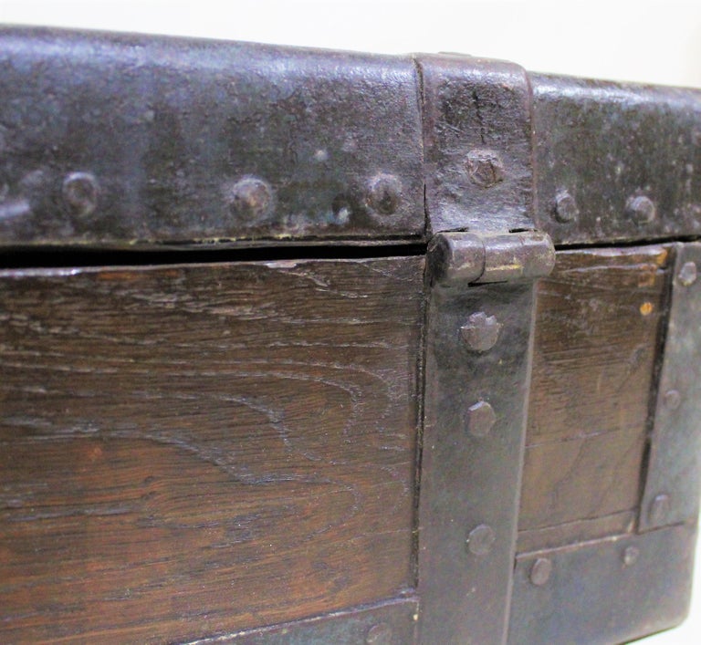 18th Century Wrought Iron and Wood Strong Box at 1stDibs