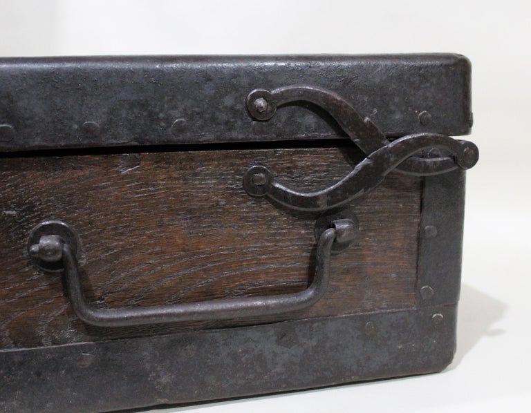 18th Century Wrought Iron and Wood Strong Box at 1stDibs
