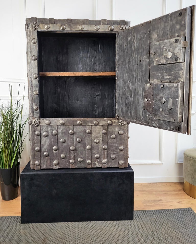 18th Century Wrought Iron Italian Antique Hobnail Safe Strong Box Bar ...