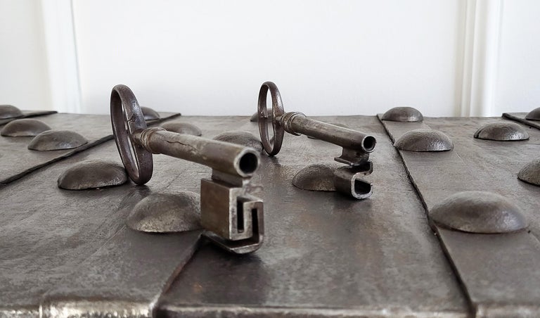 18th Century Wrought Iron Italian Antique Hobnail Safe Strong Box Bar ...