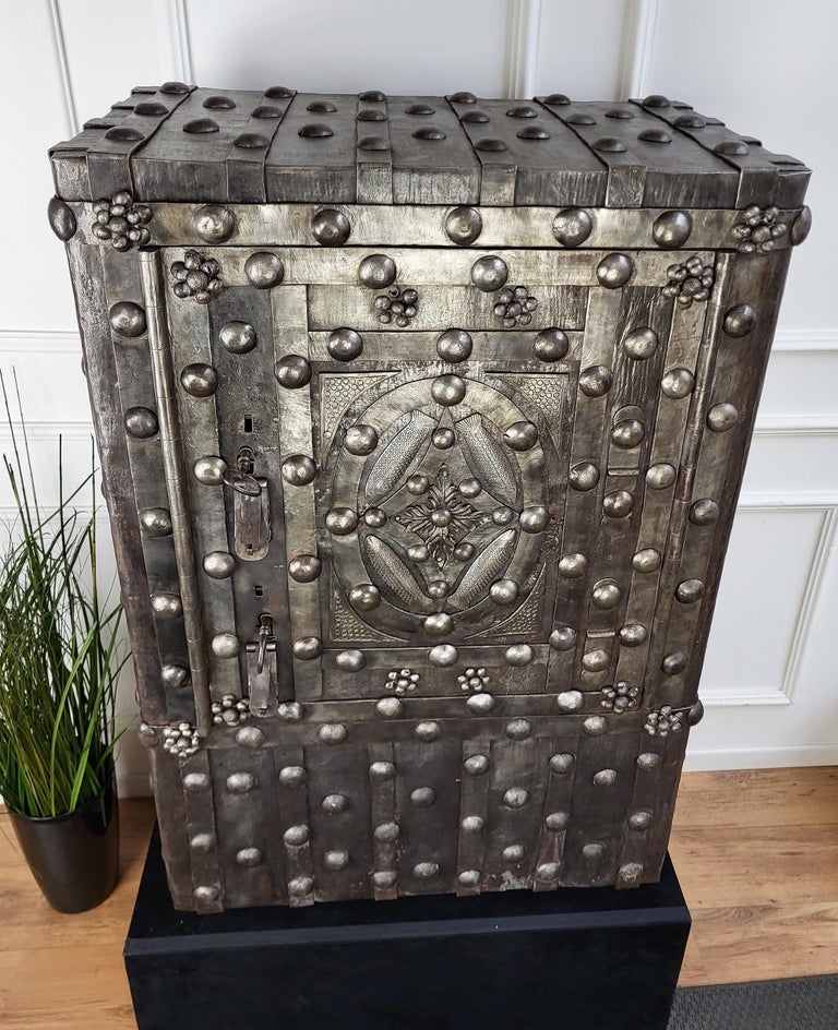 18th Century Wrought Iron Italian Antique Hobnail Safe Strong Box Bar ...