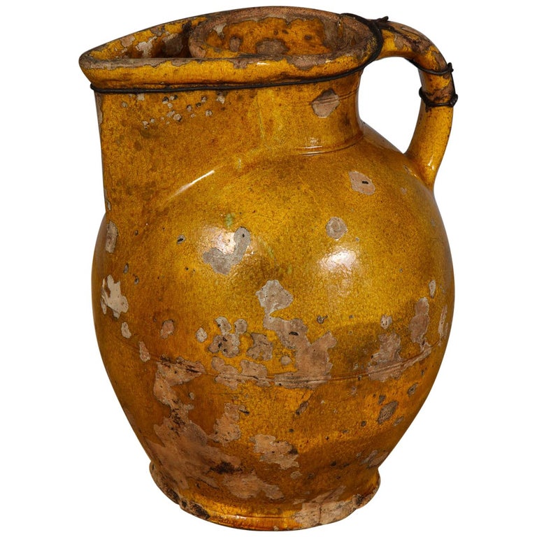 18th Century Yellow Glazed Harvest Pitcher For Sale at 1stDibs