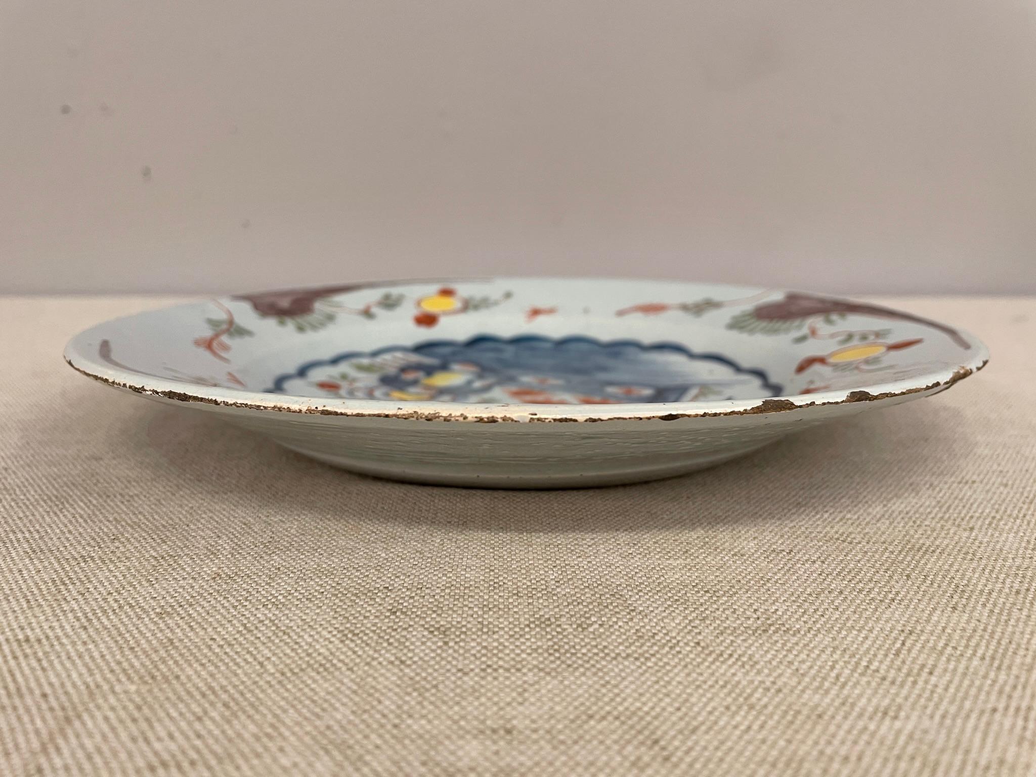 18th Century Dutch Delft Faience Polychrome Plate For Sale at 1stDibs