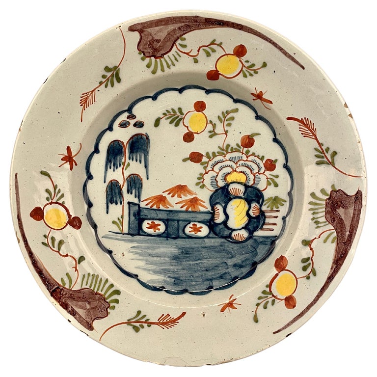 18th CenturyDutch Delft Faience Polychrome Plate For Sale at 1stDibs