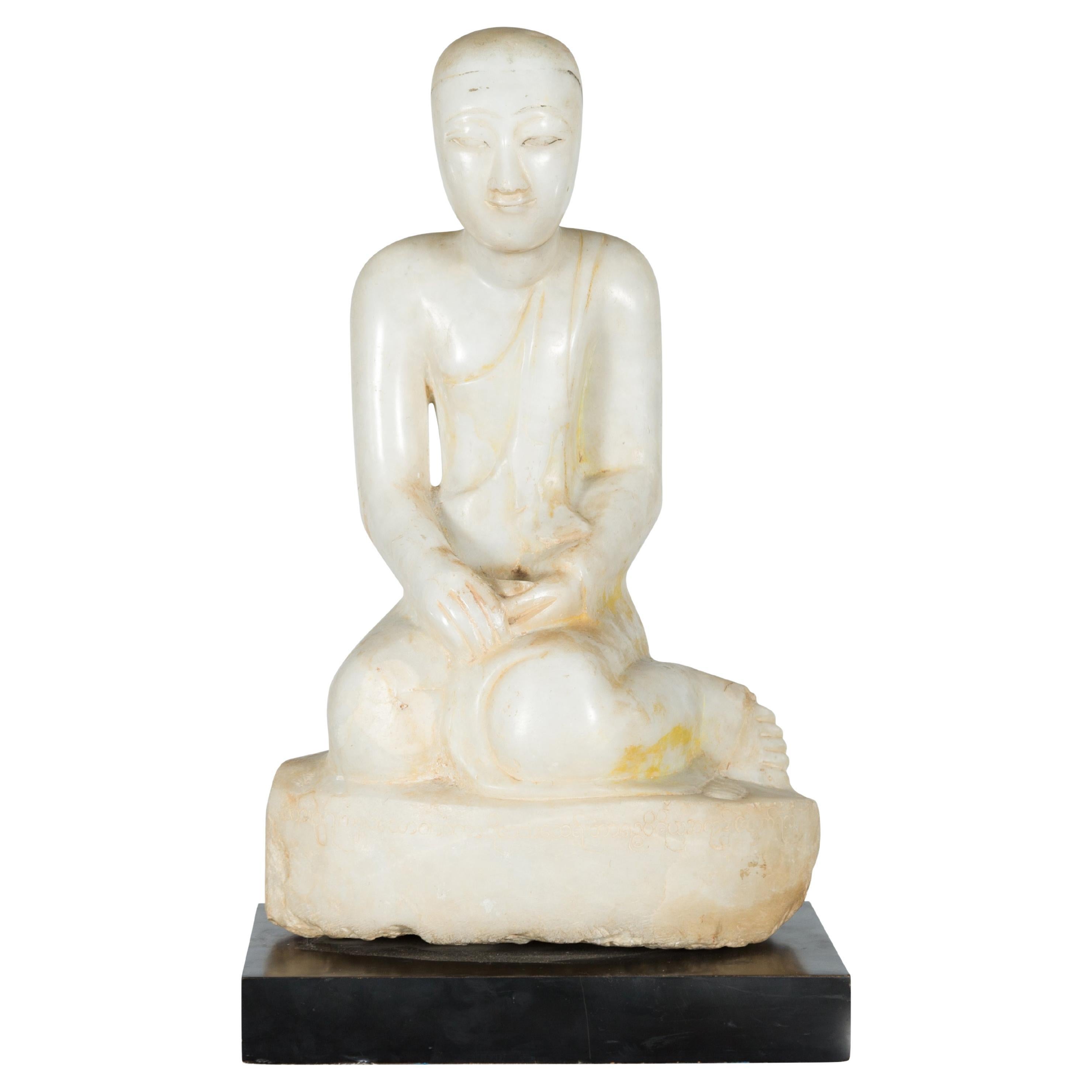 19th century Burmese Alabaster Buddhist Monk Statue For Sale at 1stDibs