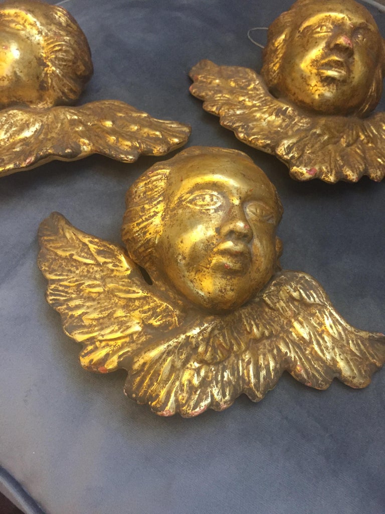 18th Three Century Hand-Carved Gilded Wooden Cherubs For Sale at 1stDibs