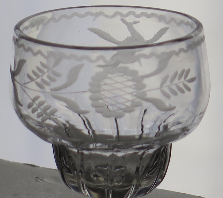 18thC Georgian Monteith or Bonnet Glass Hand Blown and Engraved Bowl ...